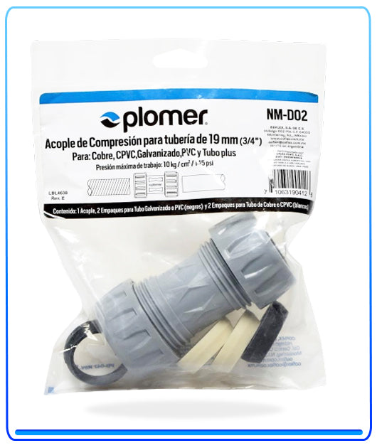 ACOPLE COMPRESION 19MM X 3/4" "PLOMER" – Ferropolis PERU