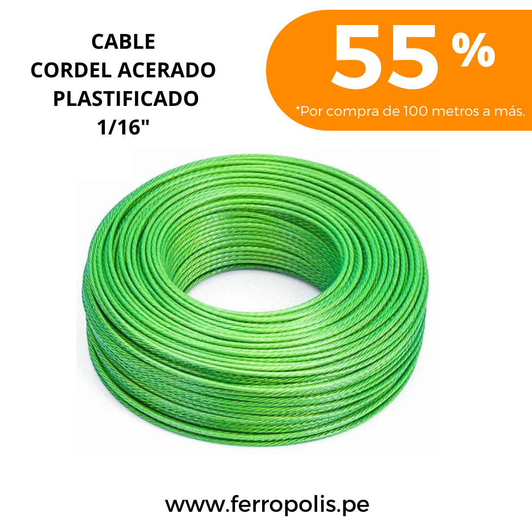 CABLE CORDEL ACERADO PLASTIFICADO 1/16" ( x mt. ) – Ferropolis PERU