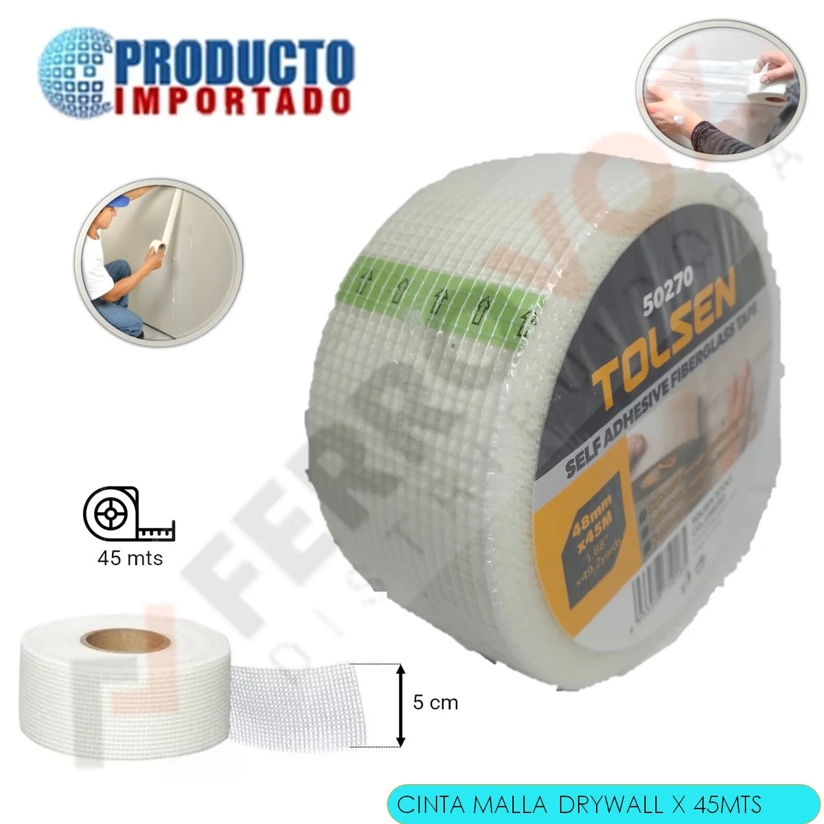CINTA MALLA DRYWALL 48 mm x 45 mt " TOLSEN " – Ferropolis PERU