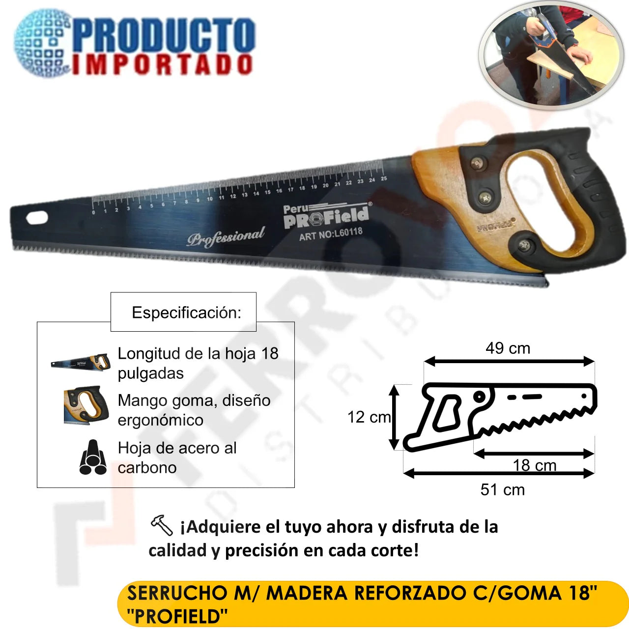 SERRUCHO M/ MADERA REFORZADO C/GOMA 18" "PROFIELD" – Ferropolis PERU