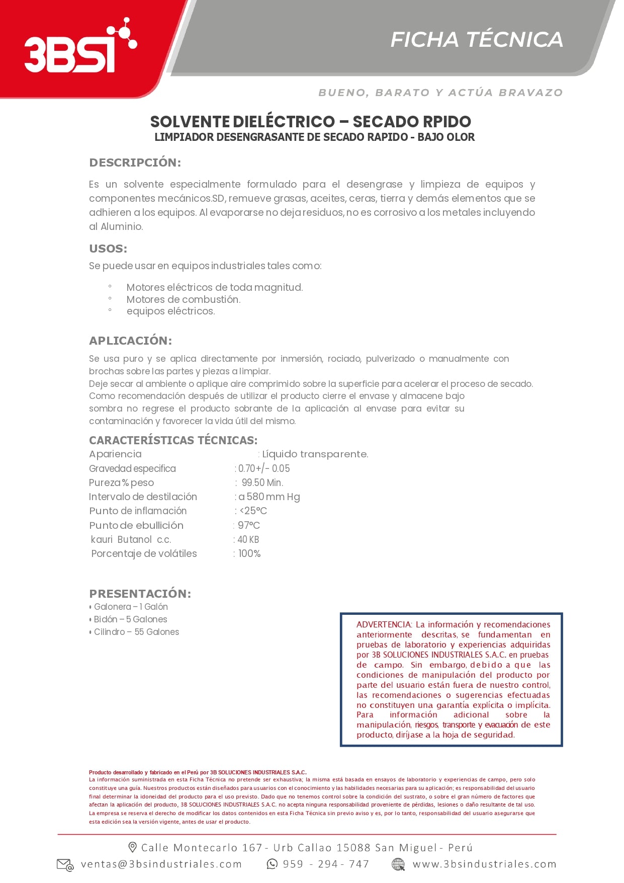 SOLVENTE DIELECTRICO ECOLÓGICO 3BSI ( ST25NC-34 KV ) LATA X 1 GL – Ferropolis PERU
