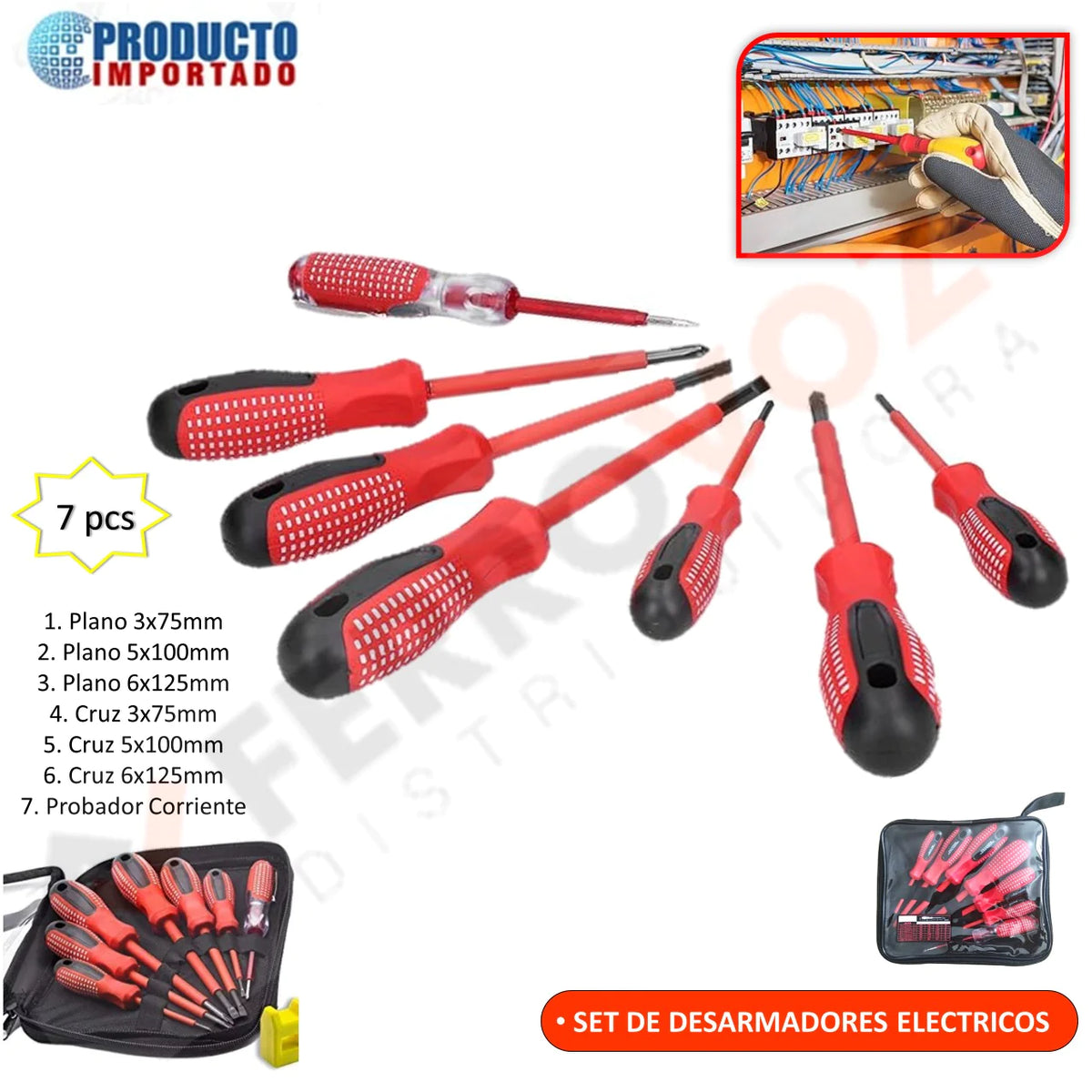 JUEGO DESARMADOR ELECTRICO ALTA TENSION 7 pza – Ferropolis PERU