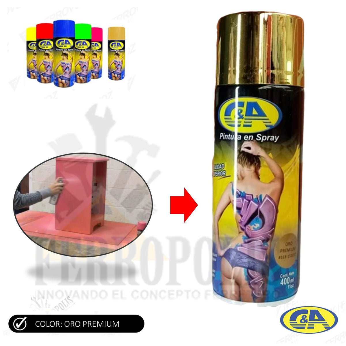 PINTURA SPRAY ORO PREMIUM C&A – Ferropolis PERU