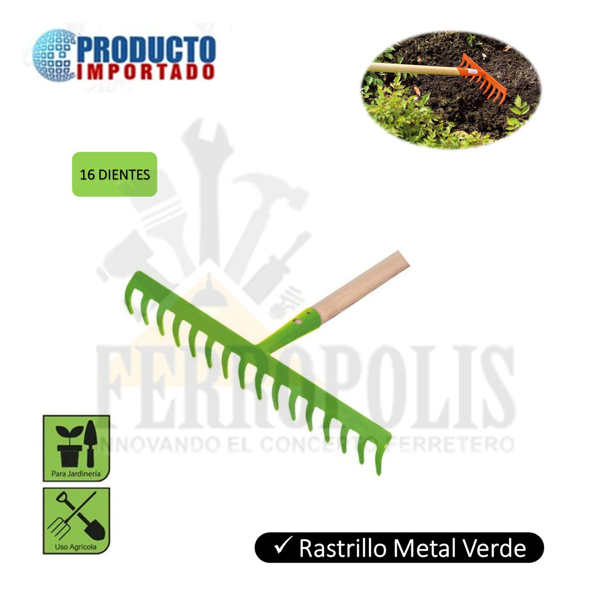 RASTRILLO METAL 16 DIENTES no inc. Palo – Ferropolis PERU