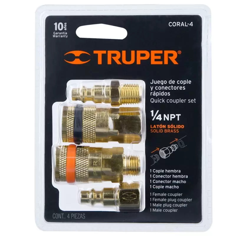 JUEGO ACOPLES Y CONECTORES RAPIDOS 1/4 NPT (4 pcs) "TRUPER ...